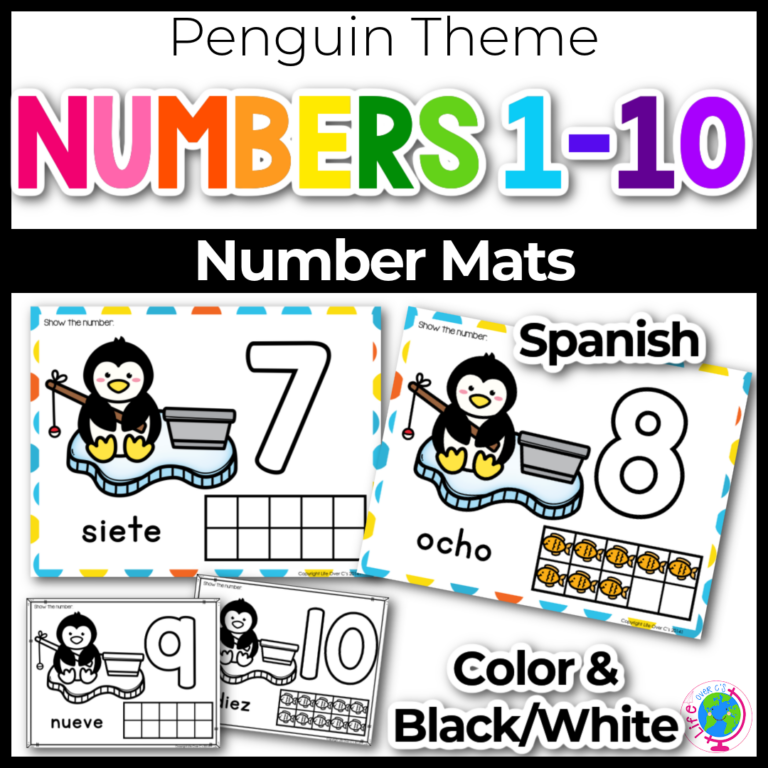 Number Counting Mats 1-10: Penguin Theme Spanish - Life Over C's Club