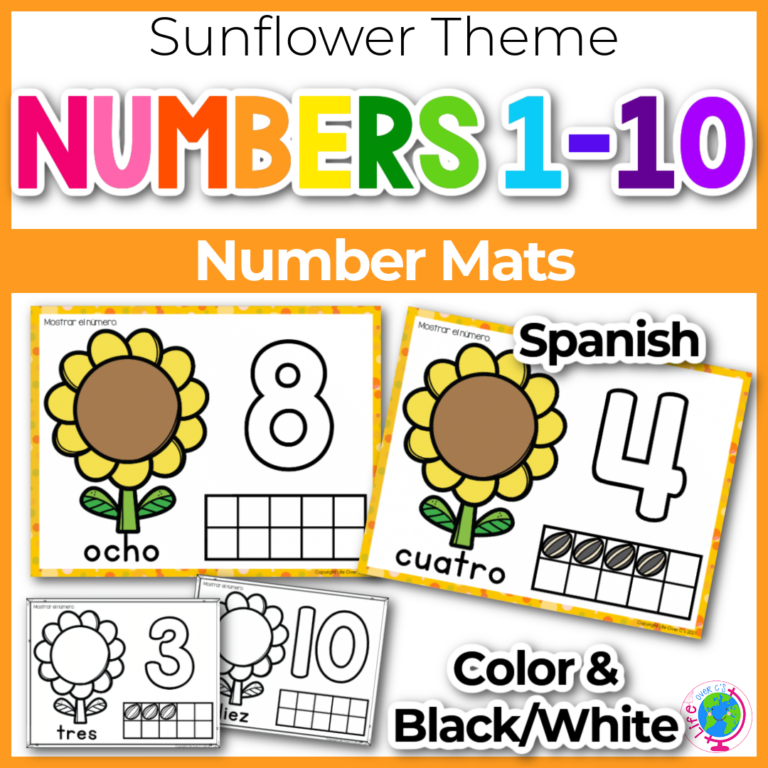 Number Counting Mats 1-10: Sunflower Theme Spanish Version - Life Over ...